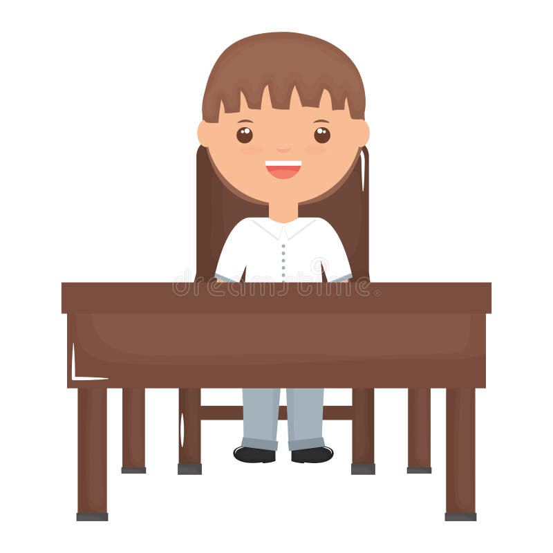 Cute Little Student Boy Seated in Schooldesk Stock Vector ...