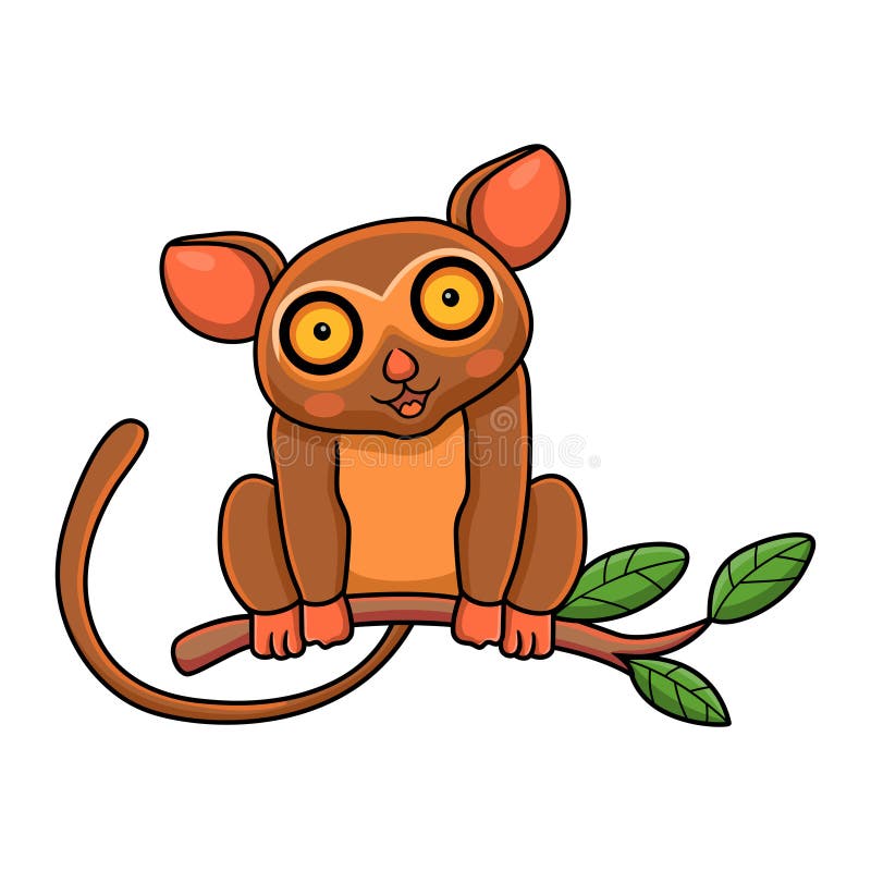 Cute Little Tarsier Cartoon on Tree Stock Vector - Illustration of ...