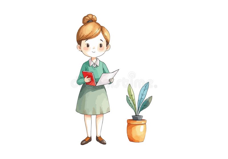 Cute Little Teacher Watercolor Vector Illustration. Stock Illustration ...