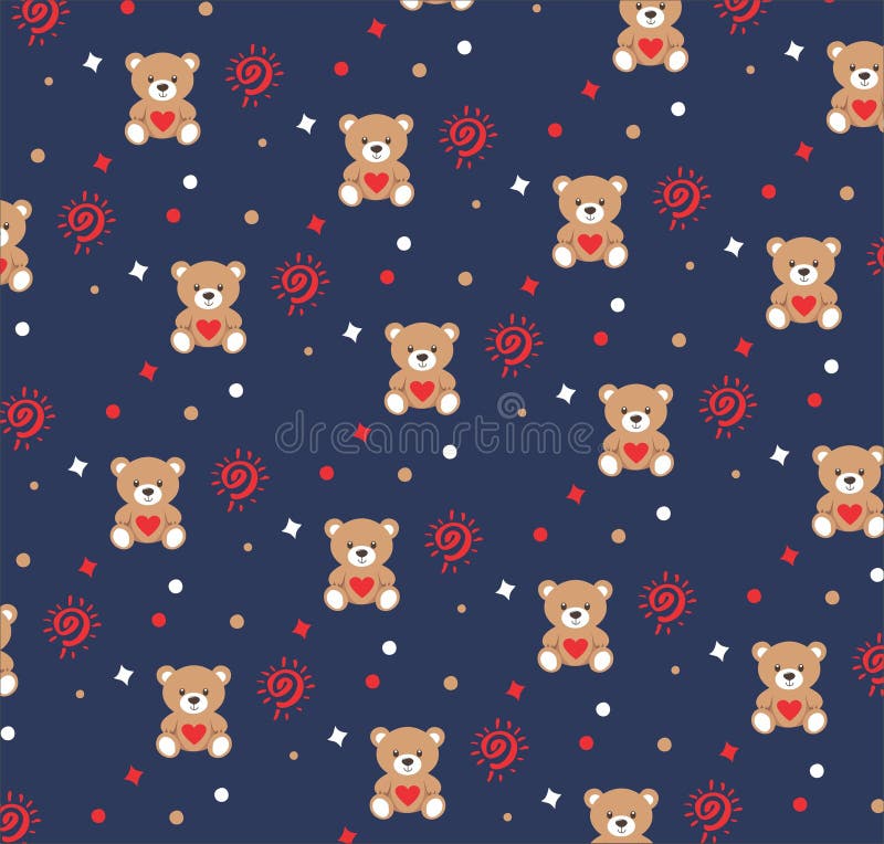 Cute Little Teddy All Over Print Vector Stock Vector - Illustration of ...