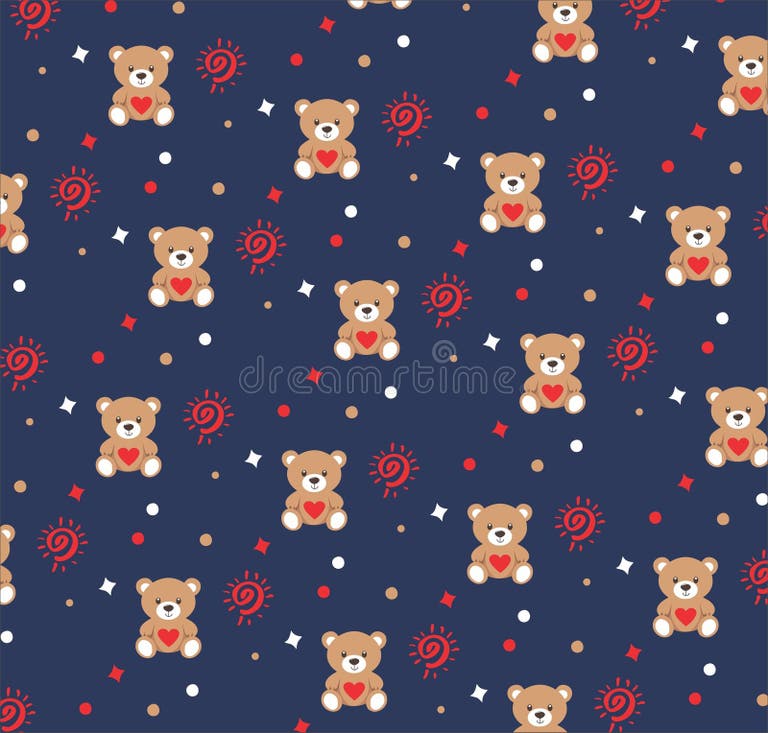 Cute Little Teddy All Over Print Vector Stock Vector - Illustration of ...