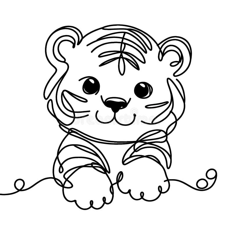 Cute Little Tiger Continuous Line Drawing. Abstract Minimal Stock ...