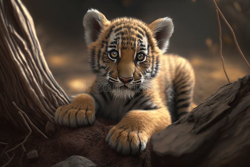 Cute Little Tiger Cub. Generative Ai Stock Illustration - Illustration ...