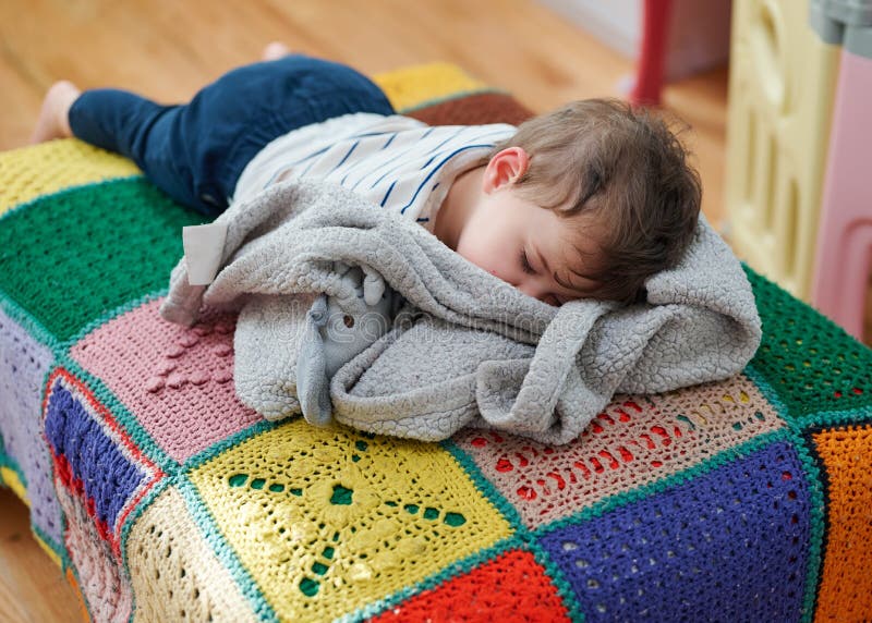 Cute Little Toddler Sleeping on a Futon Stock Photo - Image of happy ...