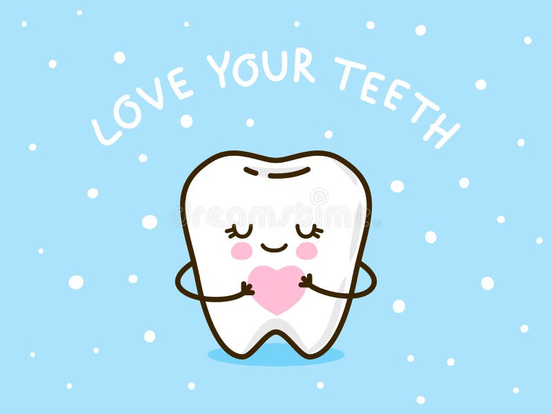 Cute little tooth on blue stock vector. Illustration of dental - 124398343