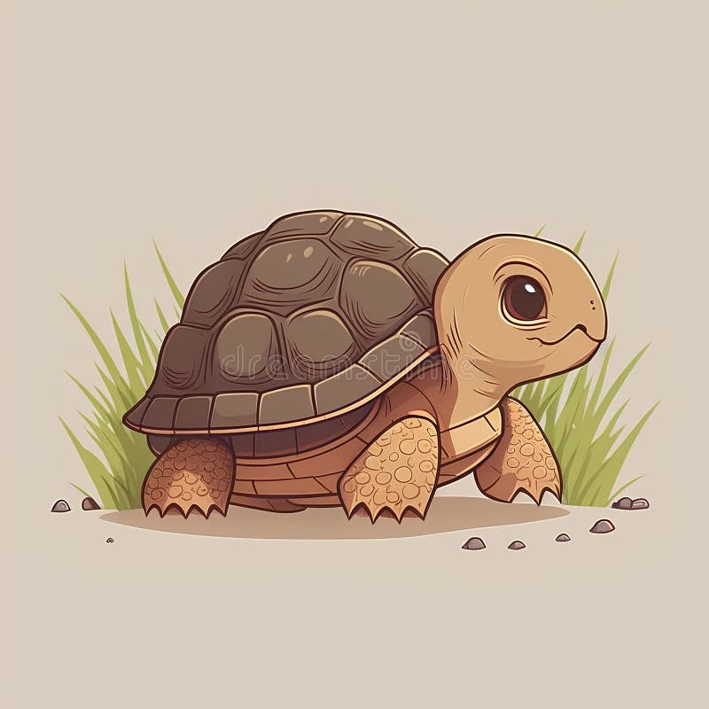 Cute Little Tortoise on the Ground. Vector Illustration in Cartoon ...