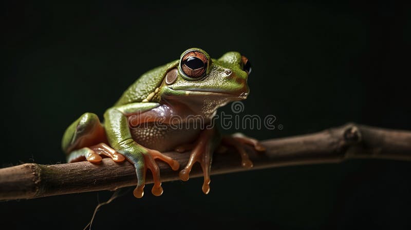 Cute Little Tree Frog on a Twig. Stock Illustration - Illustration of ...