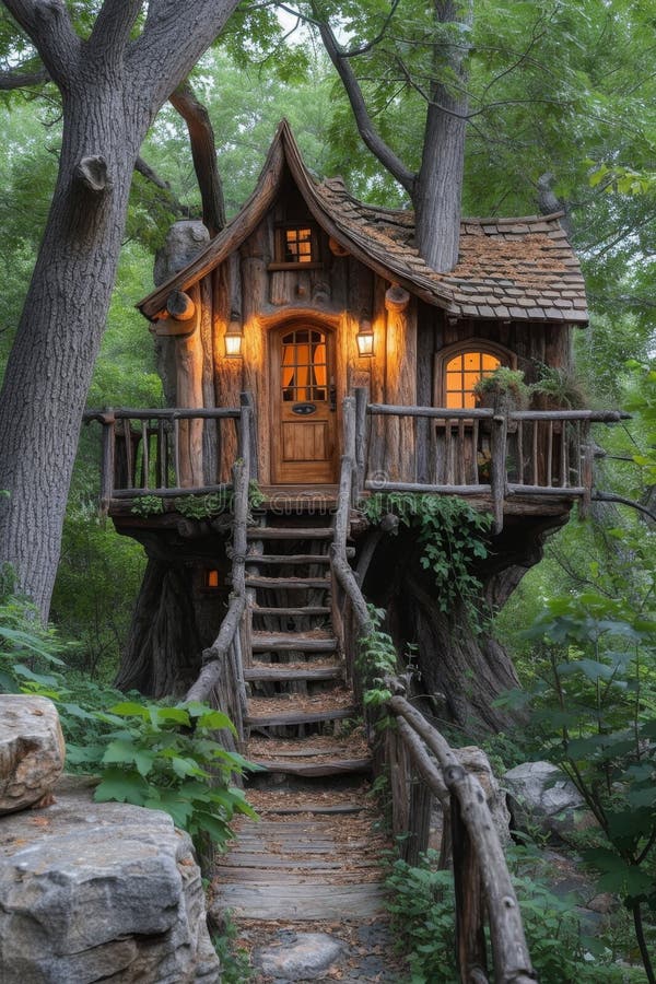 Cute Little Tree House for Kids in the Forest Stock Photo - Image of ...