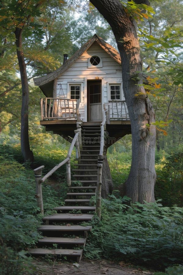 Cute Little Tree House for Kids in the Forest Stock Image - Image of ...