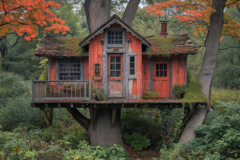 Cute Little Tree House for Kids in the Forest Stock Photo - Image of ...