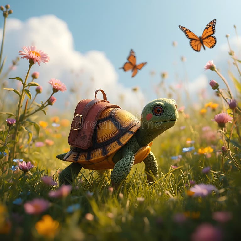 Cute Little Turtle with a Backpack Stock Photo - Image of animal, leaf ...