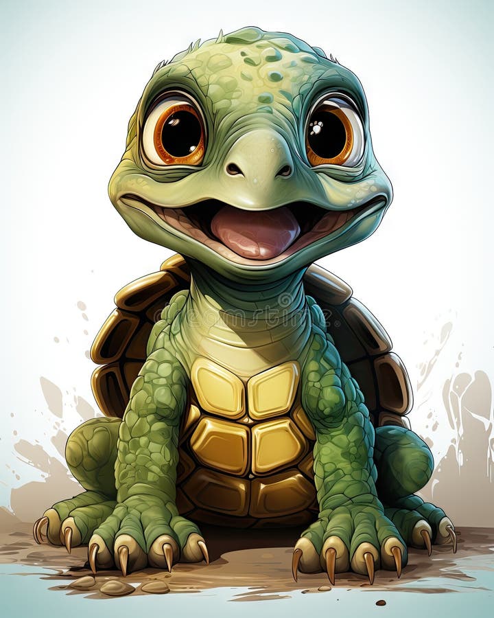 A Cute Little Turtle with Big Eyes Sitting on the Ground. Generative Ai ...