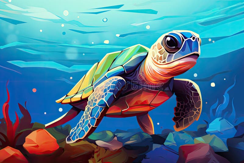 Cute Little Turtle Underwater in the Sea AI Generated Stock ...