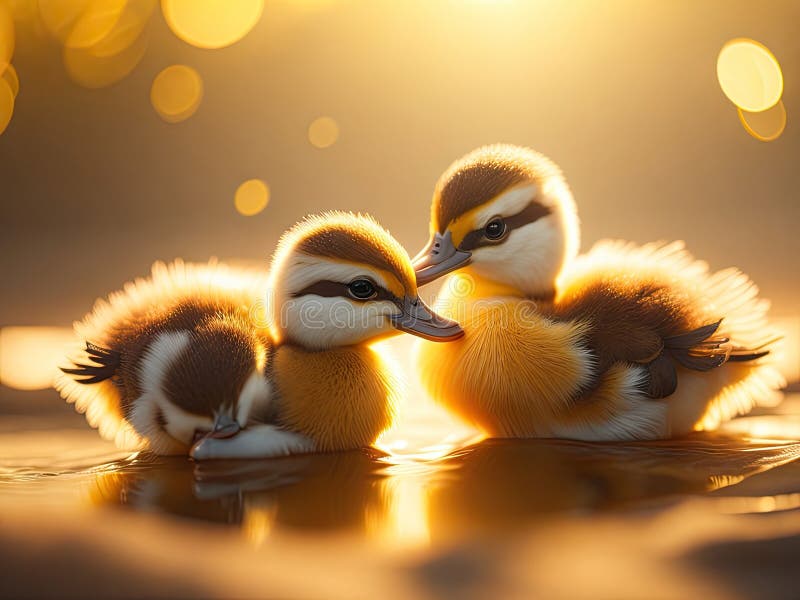 A Cute Little Two Ducklings Hug Each Other. Ai Generative Stock ...