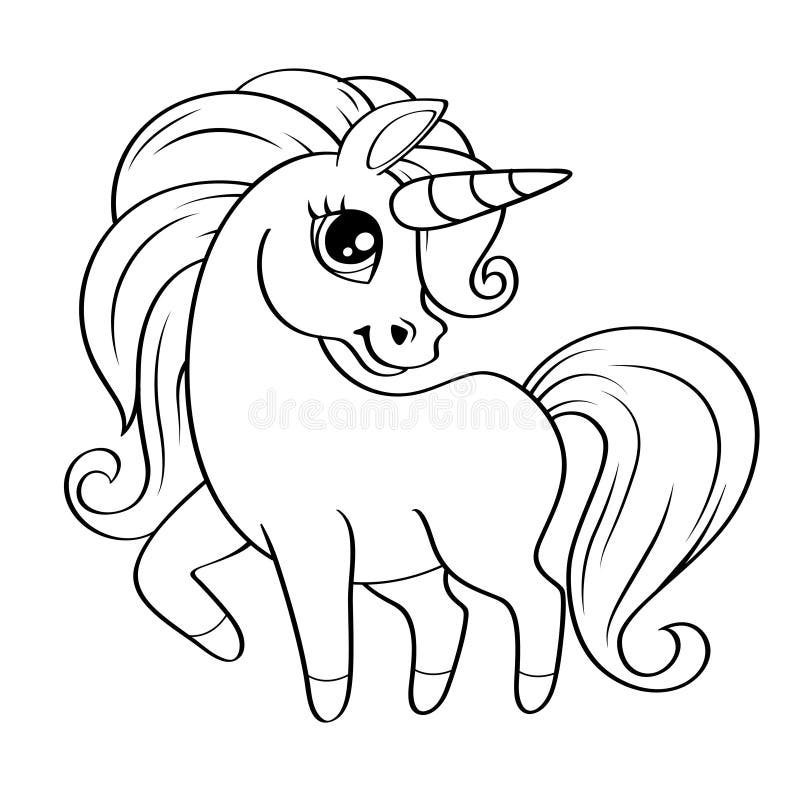 Cute Little Unicorn. Black and White Illustration for Coloring Book ... Cute Little Unicorn. Black and White Illustration for Coloring Book ...