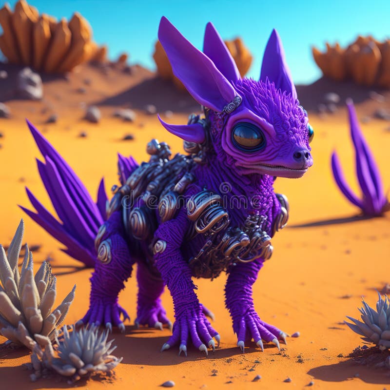 Cute Little Violet Alien in the Desert Stock Illustration ...