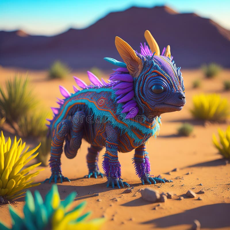 Cute Little Violet Alien in the Desert Stock Illustration ...