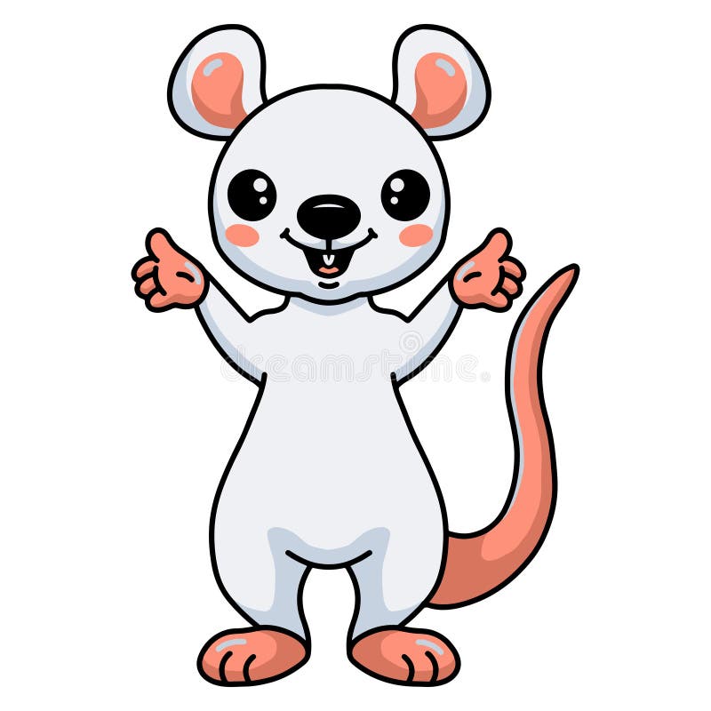 Cute Little White Mouse Cartoon Presenting Stock Vector - Illustration ...