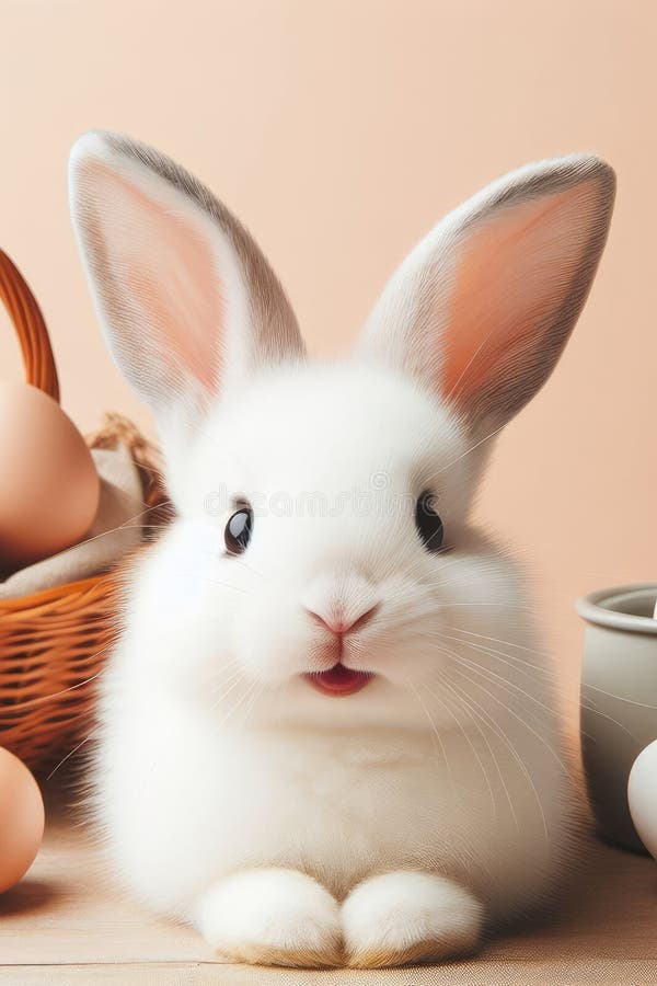 Cute Little White Rabbit on a Colored Background Festive Easter Mood ...