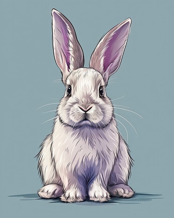 Cute Little White Rabbit on Grey Solid Background, Vintage-style ...