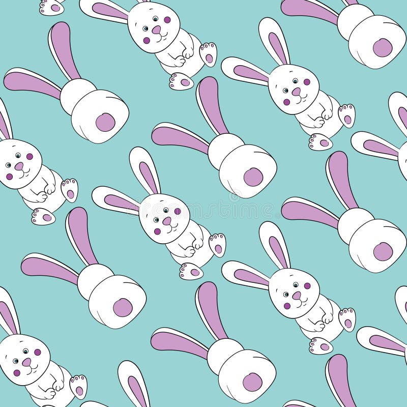 Cute Little White Rabbits Sitting, Back View, with Tail, with Pink Ears ...