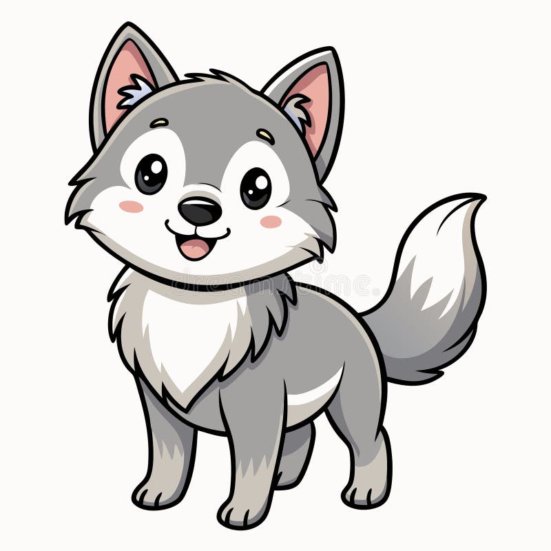 Cute Little Wolf Cartoon Graphic Design Stock Photo - Image of drawing ...