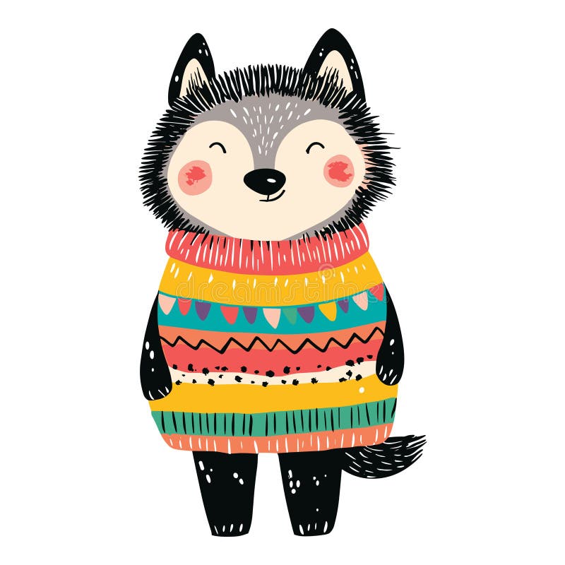 Cute Little Wolf in Cozy Winter Sweater AI Generated Stock Vector ...