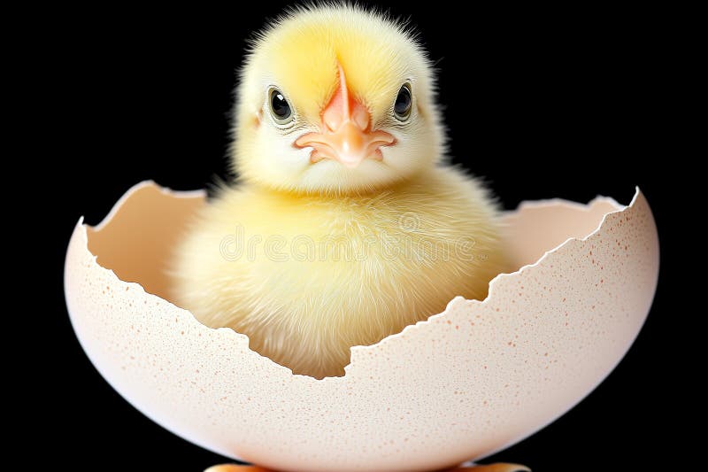 Cute Little Yellow Chick Emerging from Broken White Egg Shell Against ...