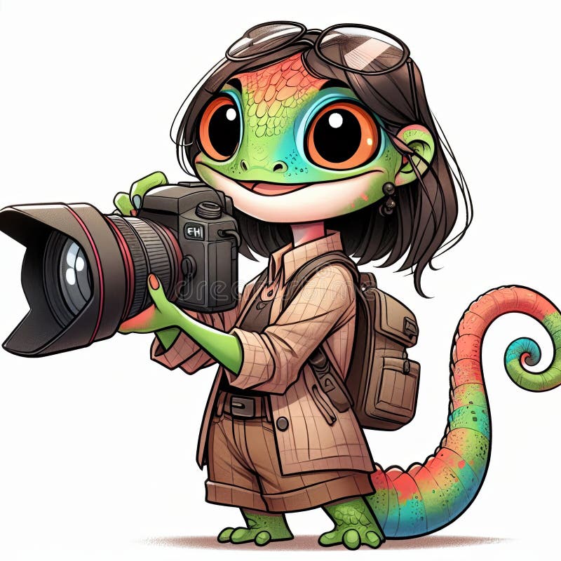 Cute Lizard with Camera and Shoulder Bag Stock Illustration ...