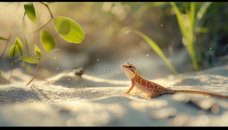 Cute Lizard Crawling on Sand, Alert in Nature Beauty Generated Stock ...
