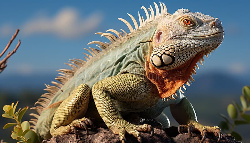 A Cute Lizard Crawls on a Branch in the Forest Generated by AI Stock ...