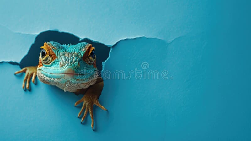 Cute Lizard Peeking through a Hole Stock Illustration - Illustration of ...