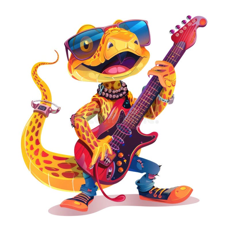 Cute Lizard Playing Electric Guitar in Boots Stock Illustration ...