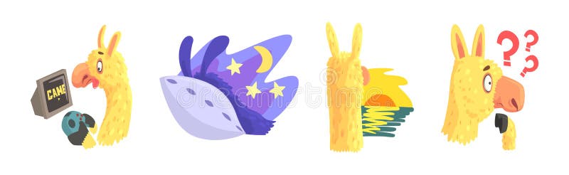 Cute Llama Character Head Emotion and Pose Vector Set Stock ...