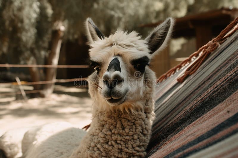 Cute Llama Face at Rest in Hammock. Generative AI Stock Illustration ...
