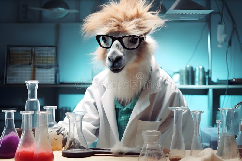 Cute Llama Scientist Works in the Laboratory, Generative AI Stock ...