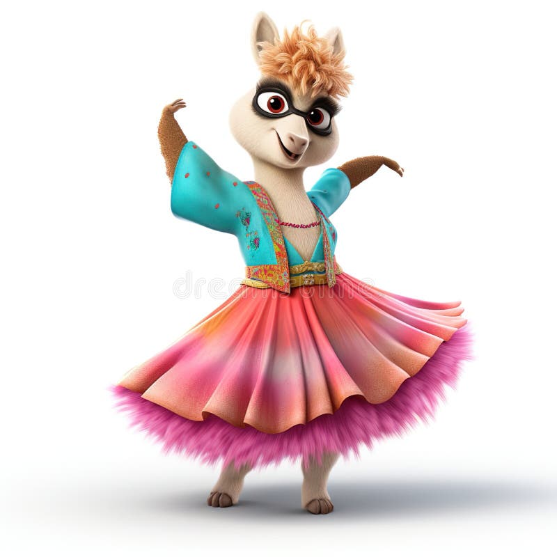 Cute Llama in a Skirt Dances Stock Illustration - Illustration of cool ...