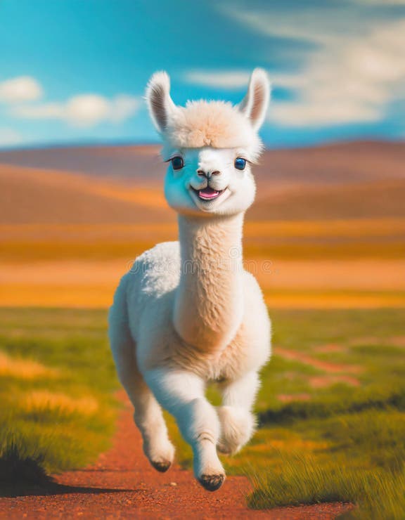 A Cute Llama Smiling and Running on the Plains Stock Illustration ...