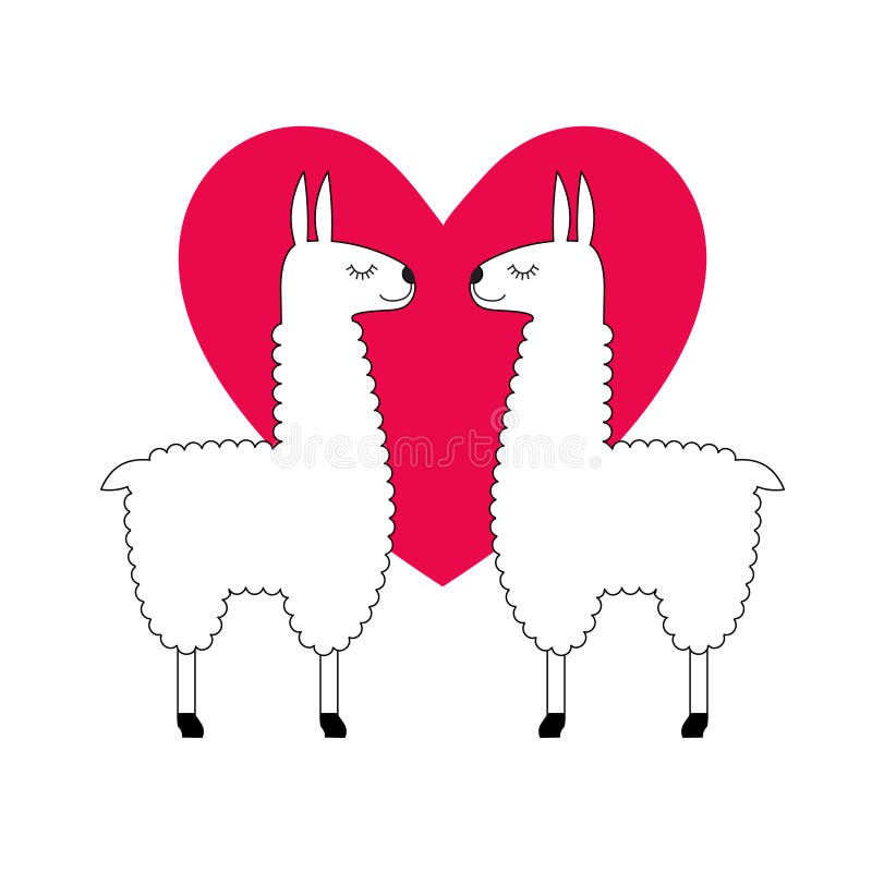 Cute llamas with red heart stock illustration. Illustration of south ...