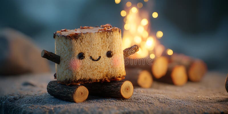 Cute Log Character by Campfire a Whimsical Nature Scene Stock ...