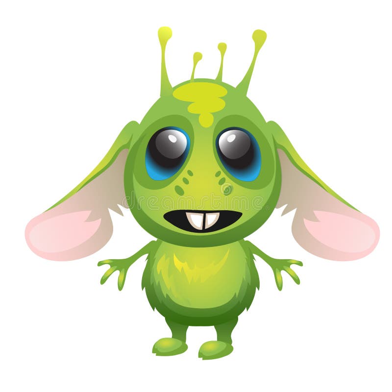 Cute Long-eared Green Alien, Vector Character Stock Vector ...