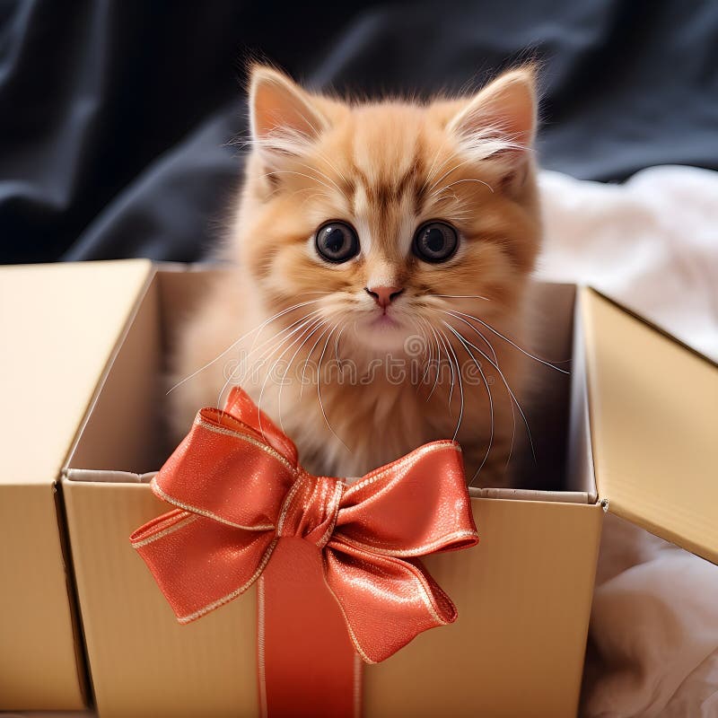 Cute Looking Kitten and the Gift Box for Celebration Stock Illustration ...