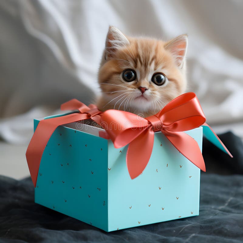 Cute Looking Kitten and the Gift Box for Celebration Stock Illustration ...