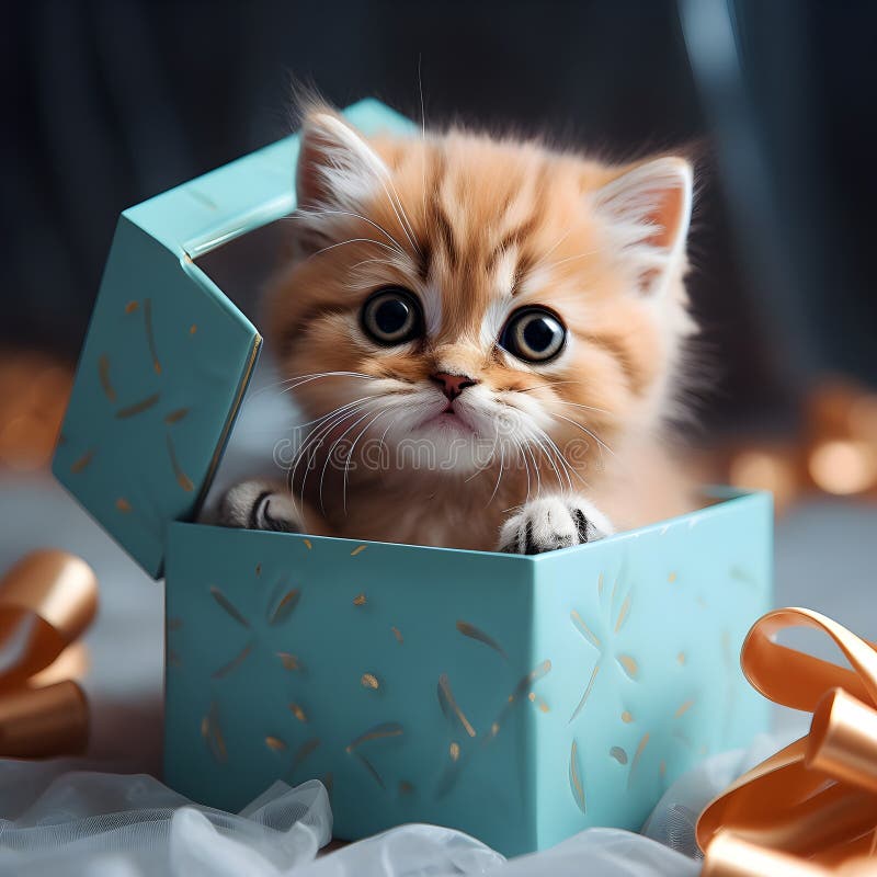 Cute Looking Kitten and the Gift Box for Celebration Stock Illustration ...