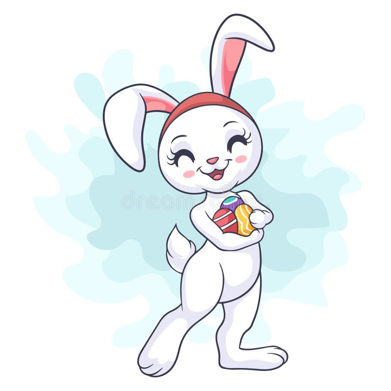 Cute Lovely Bunny Cartoon Hugging Easter Eggs Stock Vector ...