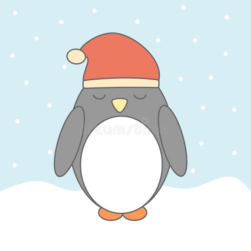 Cute Lovely Cartoon Penguin in the Snow Illustration Stock Vector ...