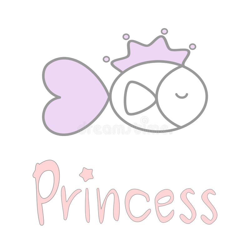 Cute Lovely Cartoon Princess Fish with Crown Illustration Stock Vector ...