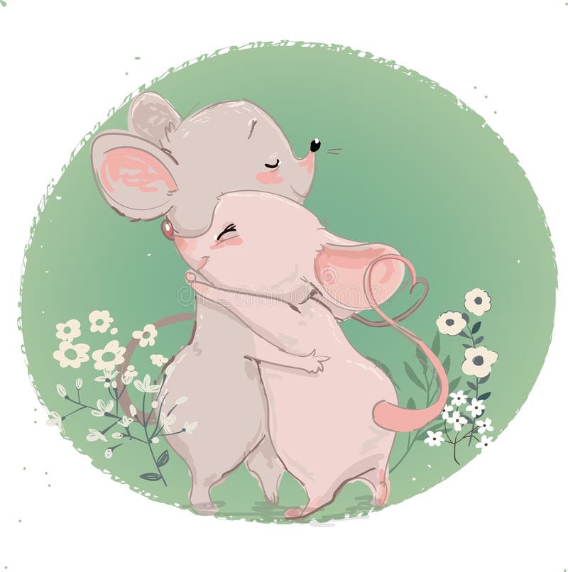 Cute Lovely Mouses Characters are Hugging Stock Vector - Illustration ...