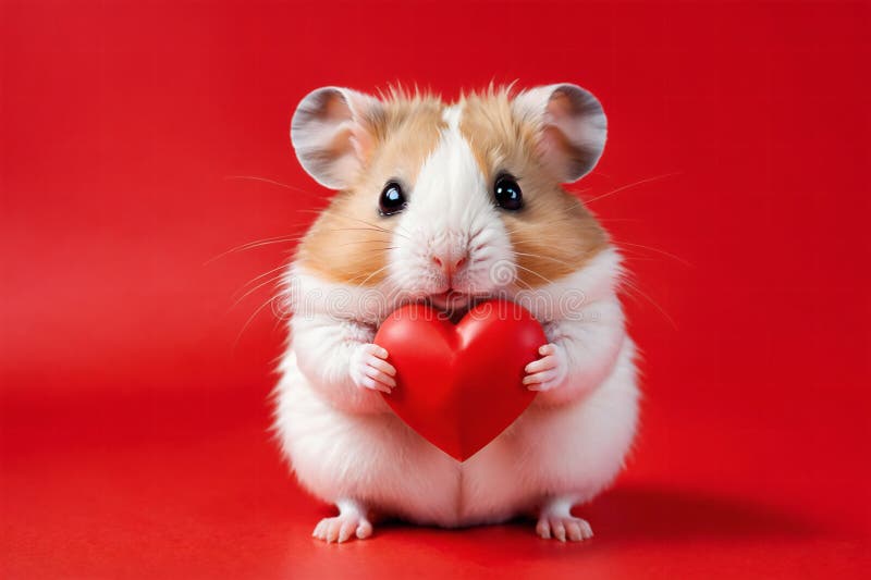 A Cute Hamster Holding a Red Heart Stock Illustration - Illustration of ...