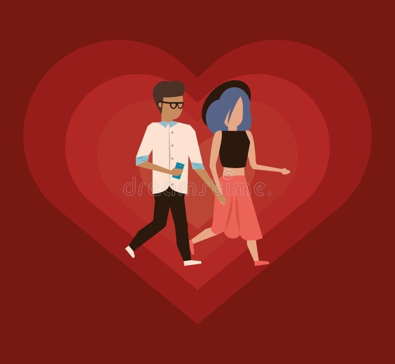 Cute Lovers Couple Characters with Heart Love Stock Vector ...